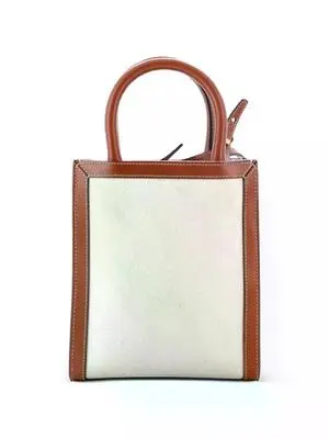 Celine Sulky Vertical Cabas Tote Canvas With Leather Mini Crossbody Bag - Neutrals