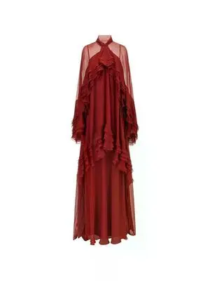 Alberta Ferretti Ruffled Silk-chiffon Maxi Dress - Red