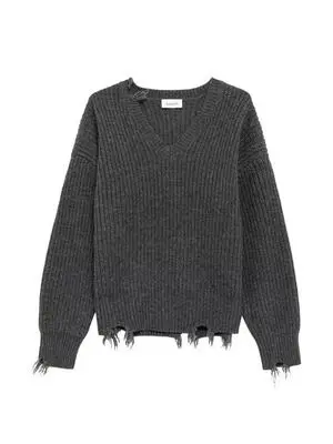 AMISH SUPPLIES Distressed Ribbed-knit Sweater - Grey
