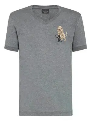 BILLIONAIRE Lion-embroidered V-neck T-shirt