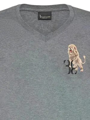 BILLIONAIRE Lion-embroidered V-neck T-shirt - Grey