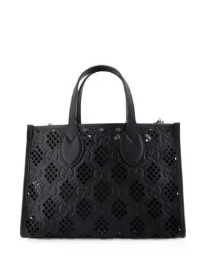 Gucci Convertible Gg Debossed Laser Cut Leather Small Tote Bag - Black