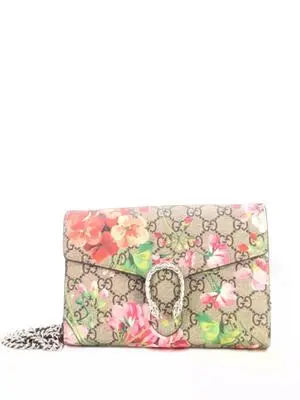 Gucci Dionysus Chain Wallet Blooms Print Gg Coated Canvas Small Crossbody Bag - Brown