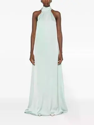 THE ARCHIVIA The Riviera Feather-trim Halterneck Maxi Dress - Green