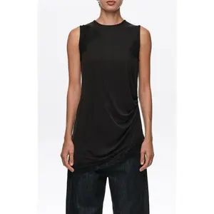 Bimba Y Lola Fluid Ribbed Lace Top - Black