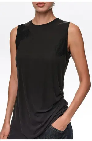Bimba Y Lola Fluid Ribbed Lace Top - Black