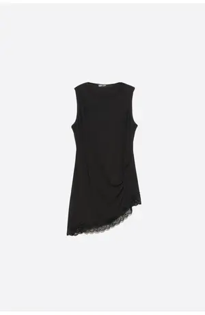 Bimba Y Lola Fluid Ribbed Lace Top - Black