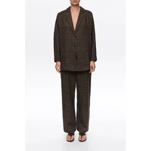 Bimba Y Lola Checked Wool Blend Straight Blazer - Brown