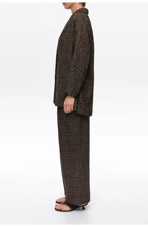 Bimba Y Lola Checked Wool Blend Straight Blazer