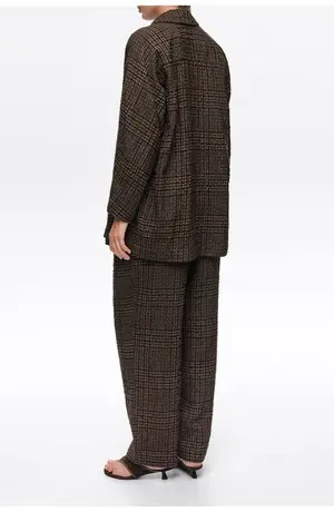Bimba Y Lola Checked Wool Blend Straight Blazer