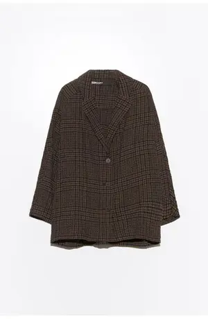 Bimba Y Lola Checked Wool Blend Straight Blazer