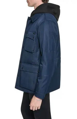 Karl Lagerfeld Paris Quilted Shirt Jacket - Navy