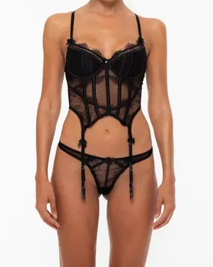 One Empire Annika Lace Underwire Corset & Thong Lingerie Set - Black