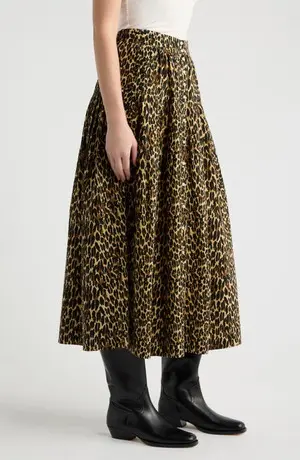 The Great. Highland Leopard Print Cotton Midi Skirt