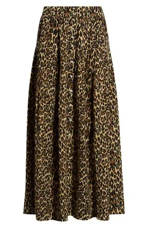 The Great. Highland Leopard Print Cotton Midi Skirt