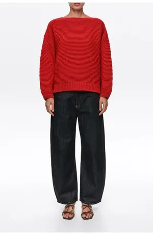 Bimba Y Lola Oversized Boat Neck Sweater Red