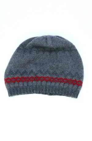 Portolano Cashmere Slouchy Hat In Geometrical Design - Medium Grey Combo