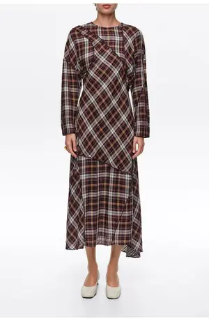 Bimba Y Lola Checked Patchwork Batwing Dress