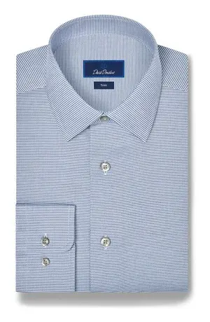 David Donahue Trim Fit Stretch Micro Twill Shirt Sky/navy