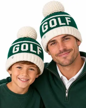 BITS & BOWS Adult Golf Bobble Hat - White/green
