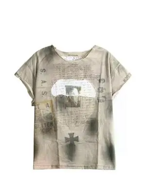 SAITOS Graphic-print Distressed T-shirt - Grey