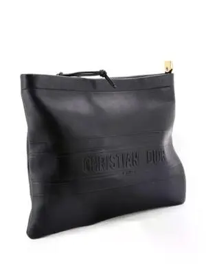 Dior Diordouble Zip Leather Medium Pouch - Black