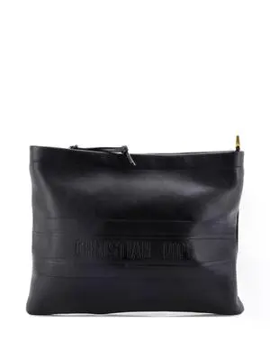 Dior Diordouble Zip Leather Medium Pouch - Black