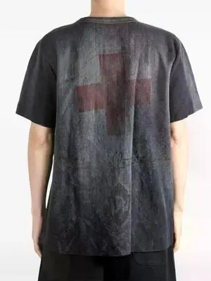 SAITOS Mesh-patch Henley T-shirt - Grey