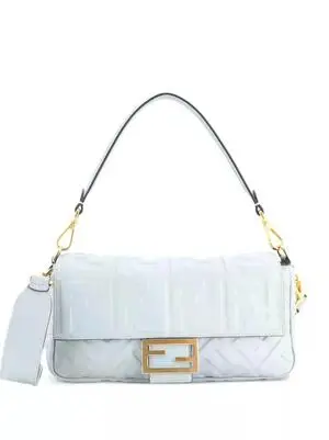 Fendi Baguette Nm Bag Zucca Embossed Leather Medium Crossbody Bag - Blue