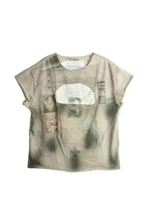 SAITOS Patch-detail Distressed T-shirt - Neutrals