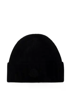 Moncler Logo-patch Ribbed-knit Beanie Hat - Black