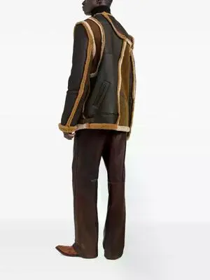 MAISON MARGIELA Zipped Patch Shearling Jacket - Brown