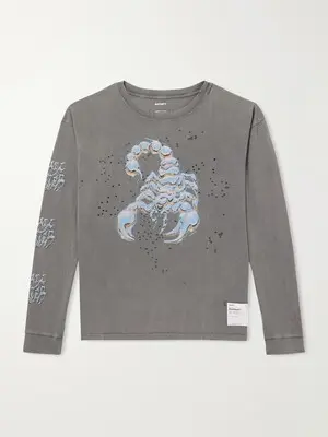 Satisfy Logo-print Distressed Mothtech™ Cotton-jersey T-shirt - Gray