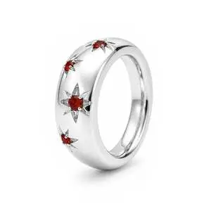 UNALOE Red / Silver Red Quartz Starburst Wide Band Ring – Sterling Silver - Red/silver