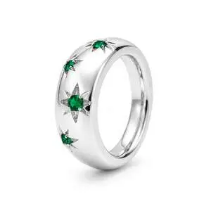 UNALOE Silver / Green Green Quartz Starburst Wide Band Ring – Sterling Silver - Silver/green
