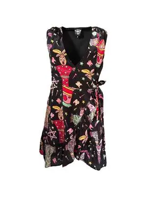 ANY OLD IRON Black / Red Multicolor Voodoo Wrap Dress - Black/red