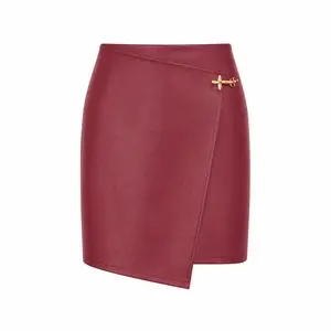 YUMI Burgundy Faux Leather Wrap Mini Skirt - Red