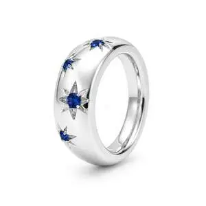 UNALOE Blue / Silver Blue Quartz Starburst Wide Band Ring – Sterling Silver - Blue/silver
