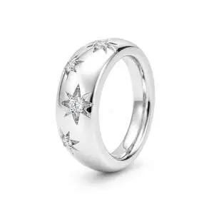 UNALOE Silver / White White Quartz Starburst Wide Band Ring – Sterling Silver - Silver/white