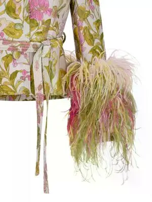 Libertine Dianthus Feather-trim Belted Jacket - Neutrals