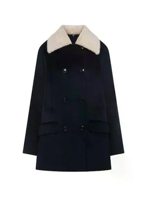 Seventy Faux-fur Collar Double-breasted Coat - Blue