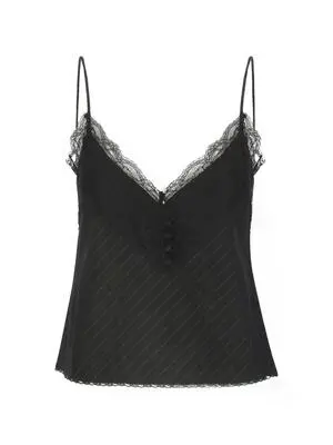 Andamane Pinstripe Lace-trim Top - Black