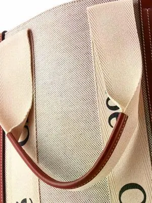 Chloé Woody Canvas With Leather Large Tote Bag - Brown