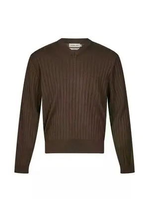 ANOTHER ASPECT Ribbed-knit V-neck Sweater - Brown