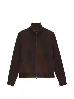 BOSS Suede-panelled Ribbed-knit Jacket - Brown