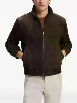 BOSS Suede-panelled Ribbed-knit Jacket - Brown