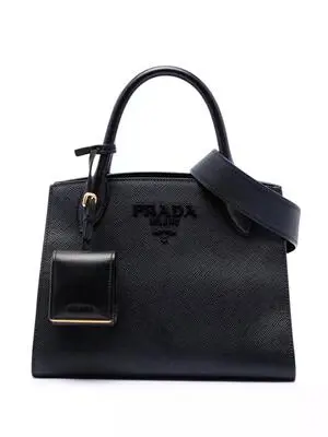 Prada 2013-2026 Small Saffiano Cuir Monochrome Satchel - Black