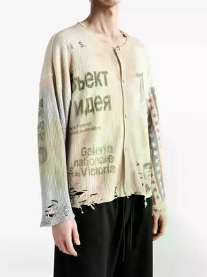 SAITOS Distressed Graphic-print Sweatshirt - Neutrals