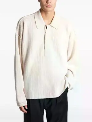 ROBERTO COLLINA Ribbed-knit Polo Shirt - Neutrals