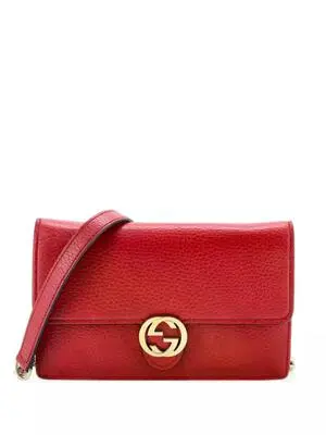 Gucci Interlocking Wallet On Chain Leather Crossbody Bag - Red